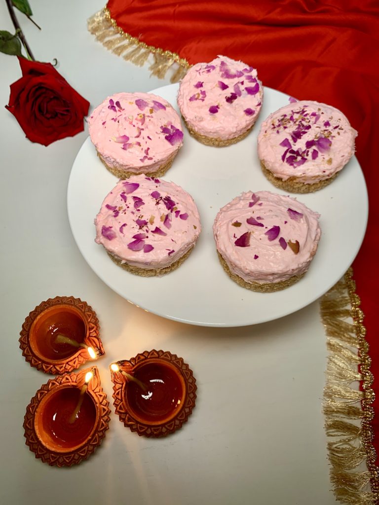 No Bake Mini Rose Cheesecakes with Parle-G Crust - Chand's Kitchen